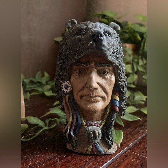 Accents | Vtg Native American Chief Wearing Bear Headdress 5 | Poshmark